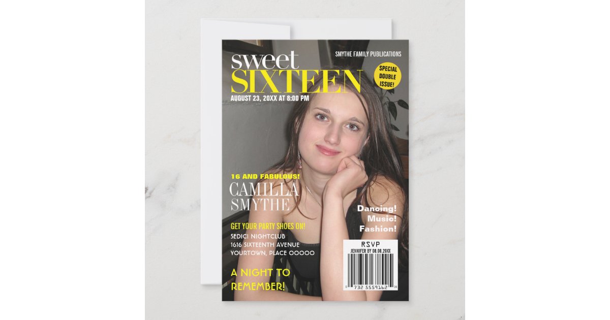 Fashion Magazine Right Cover Sweet Sixteen Party Invitation | Zazzle