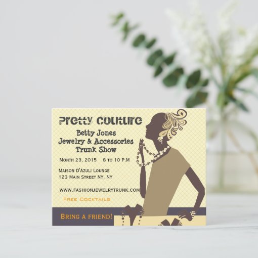 Fashion Pretty Couture Jewelry Trunk Show Invitation Postcard | Zazzle