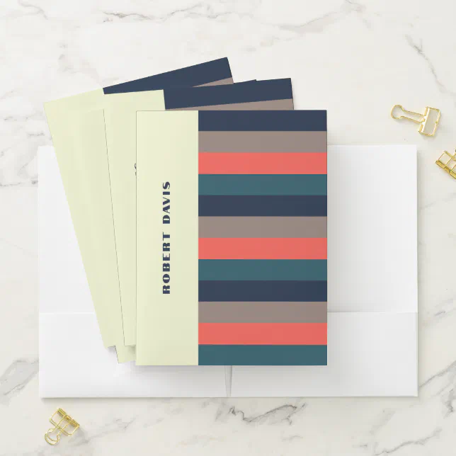 Fashion Retro Colorful Horizontal Stripes Pocket Folder | Zazzle