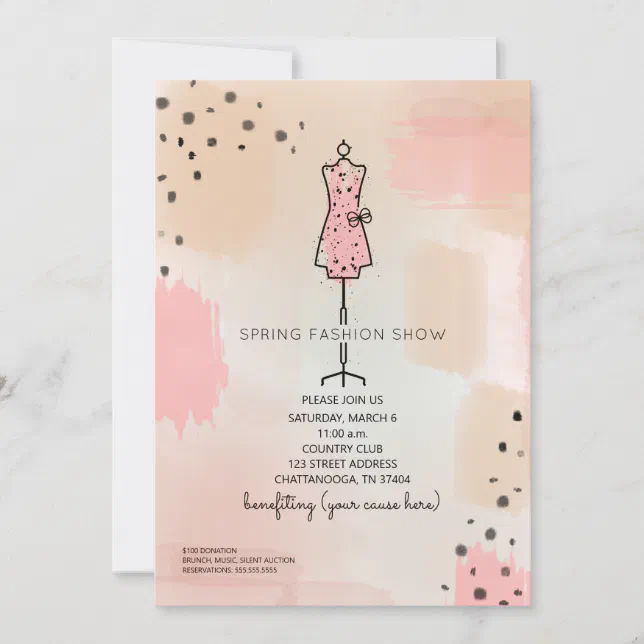 Fashion Show Charity Event Dress Form Pink Invitation | Zazzle