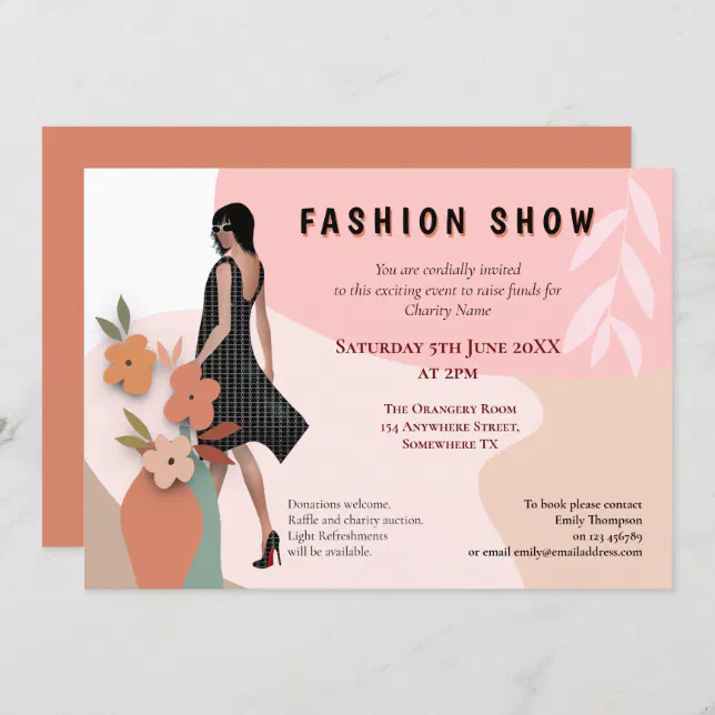Fashion Show Event Abstract Shapes Model Flowers Invitation | Zazzle