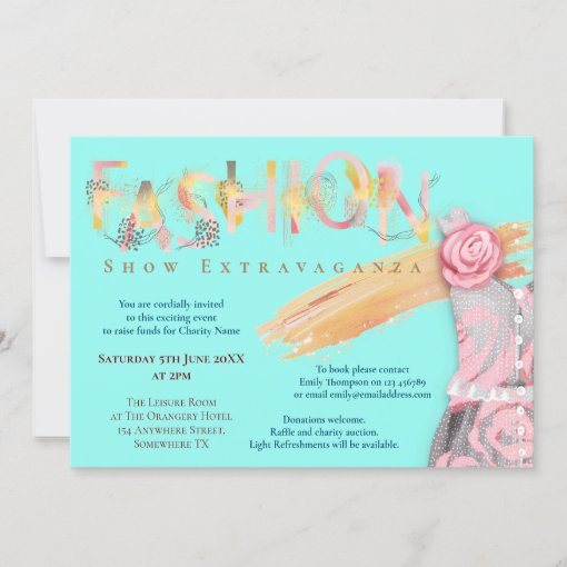 Fashion Show Event Arty Typography Teal Invitation | Zazzle