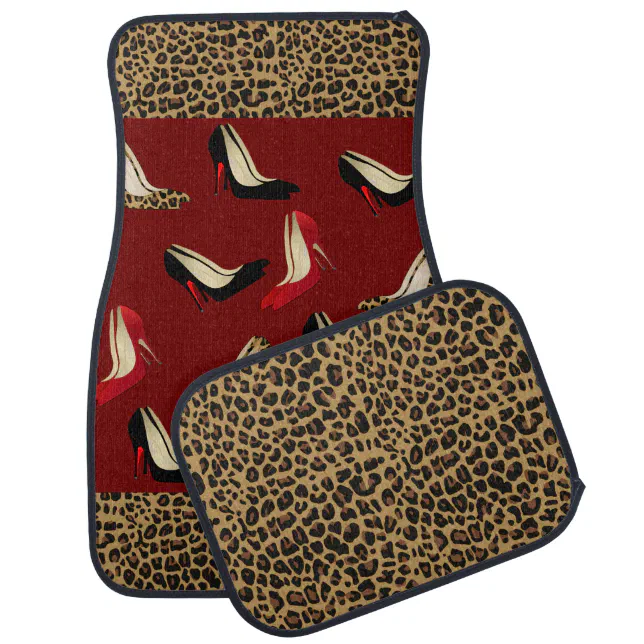 Fashionable Jaguar and Stiletto Print Car Mat Set | Zazzle