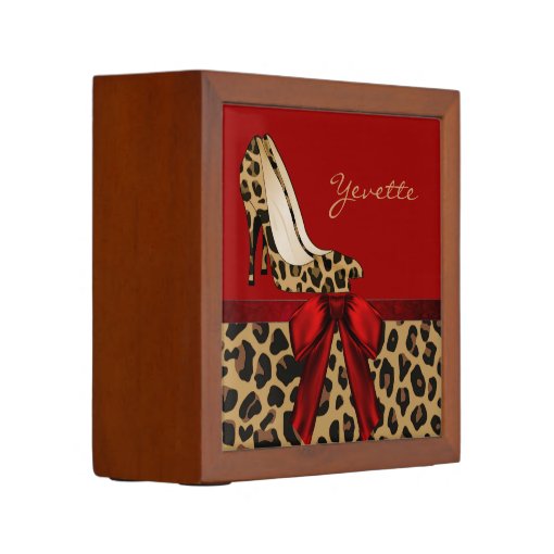 Fashionable Red and Jaguar Custom Desk Organizer | Zazzle