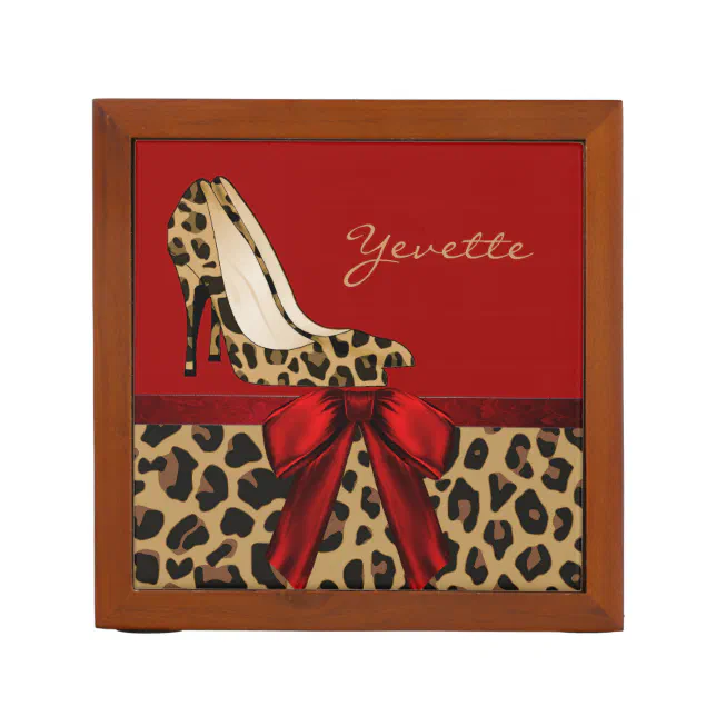 Fashionable Red and Jaguar Custom Desk Organizer | Zazzle