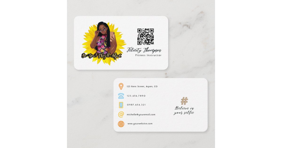 Fashionable Selfie Girl QR Code Business Card | Zazzle