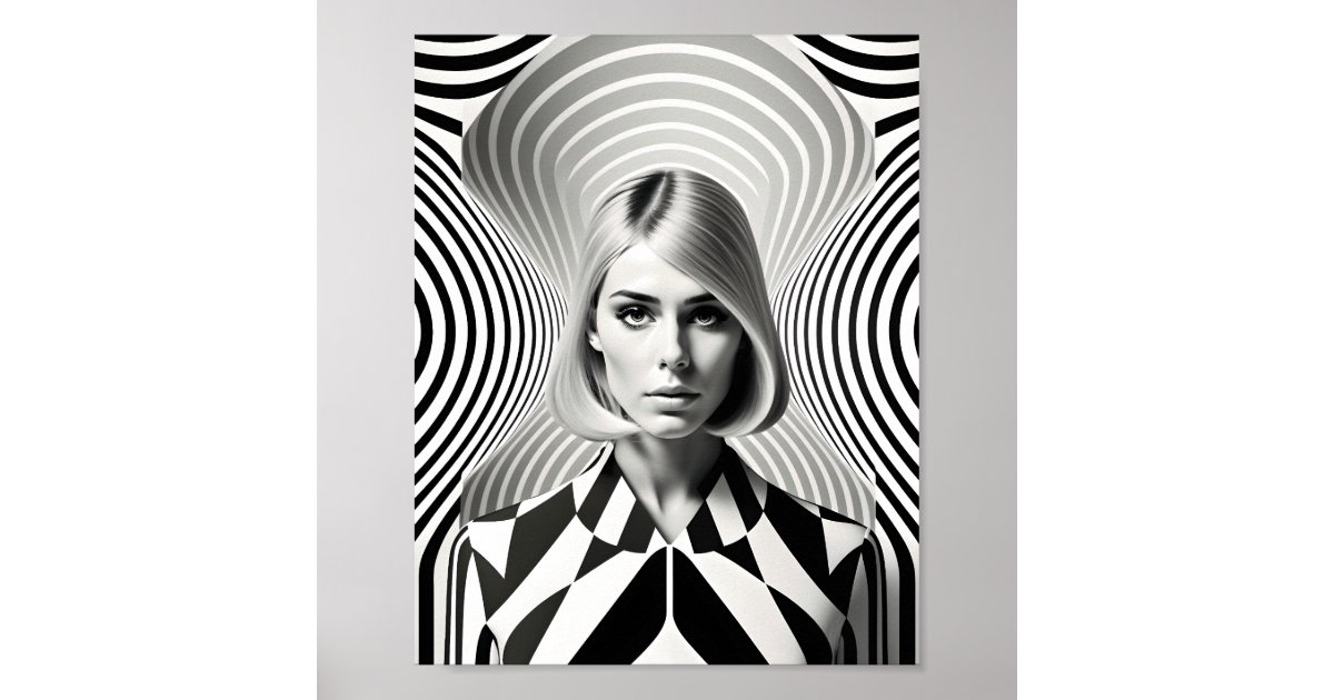 Fashionable Woman Optical Illusion Black And White Poster | Zazzle