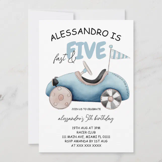 Fast and Five Race Car 5th Birthday Invitation | Zazzle