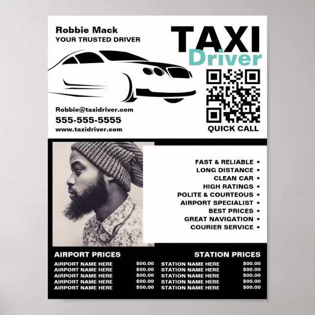 Fast Car Logo, Photograph, Taxi Driver, Price List Poster | Zazzle