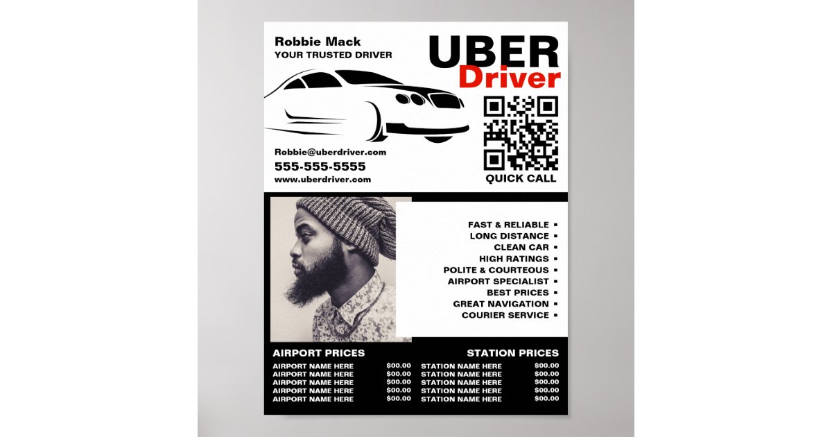 Fast Car Logo, Photograph, Uber Driver, Price List Poster | Zazzle