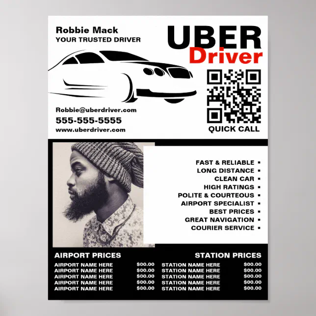 Fast Car Logo, Photograph, Uber Driver, Price List Poster | Zazzle