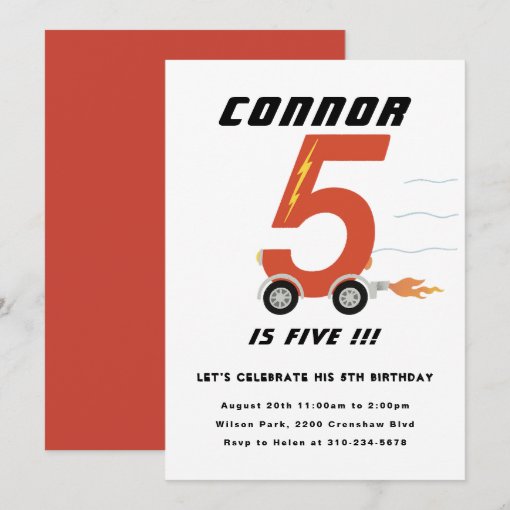 Fast Five Race Car Fifth Birthday Party Invitation | Zazzle
