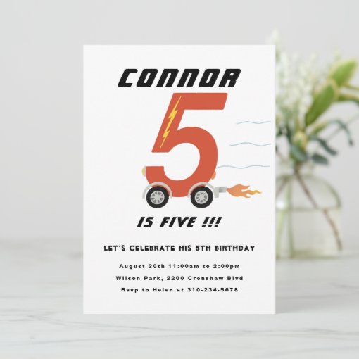 Fast Five Race Car Fifth Birthday Party Invitation | Zazzle