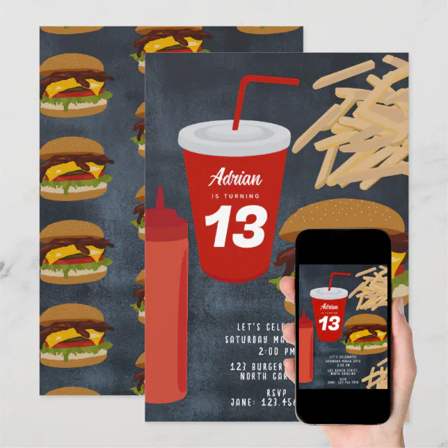 Fast Food Burger Fries Barbecue Birthday Invitation | Zazzle