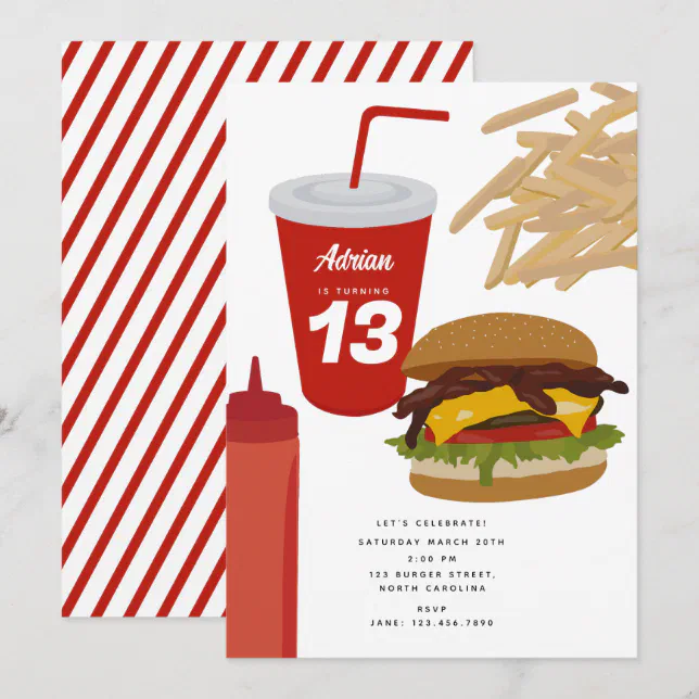 Fast Food Burger Fries BBQ Birthday Invitation | Zazzle