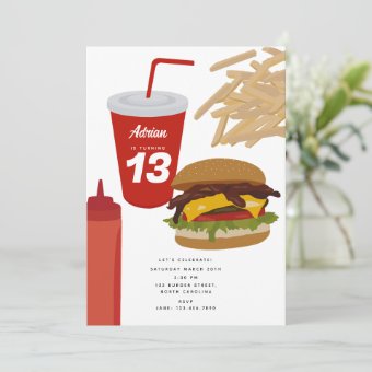 Fast Food Burger Fries BBQ Birthday Invitation | Zazzle