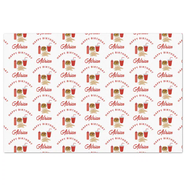 Fast Food Burger Fries Pattern Birthday Name Tissue Paper | Zazzle
