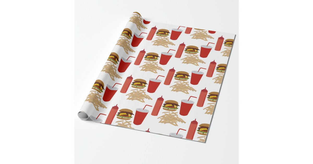 Fast Food Burger Fries Pattern Wrapping Paper | Zazzle