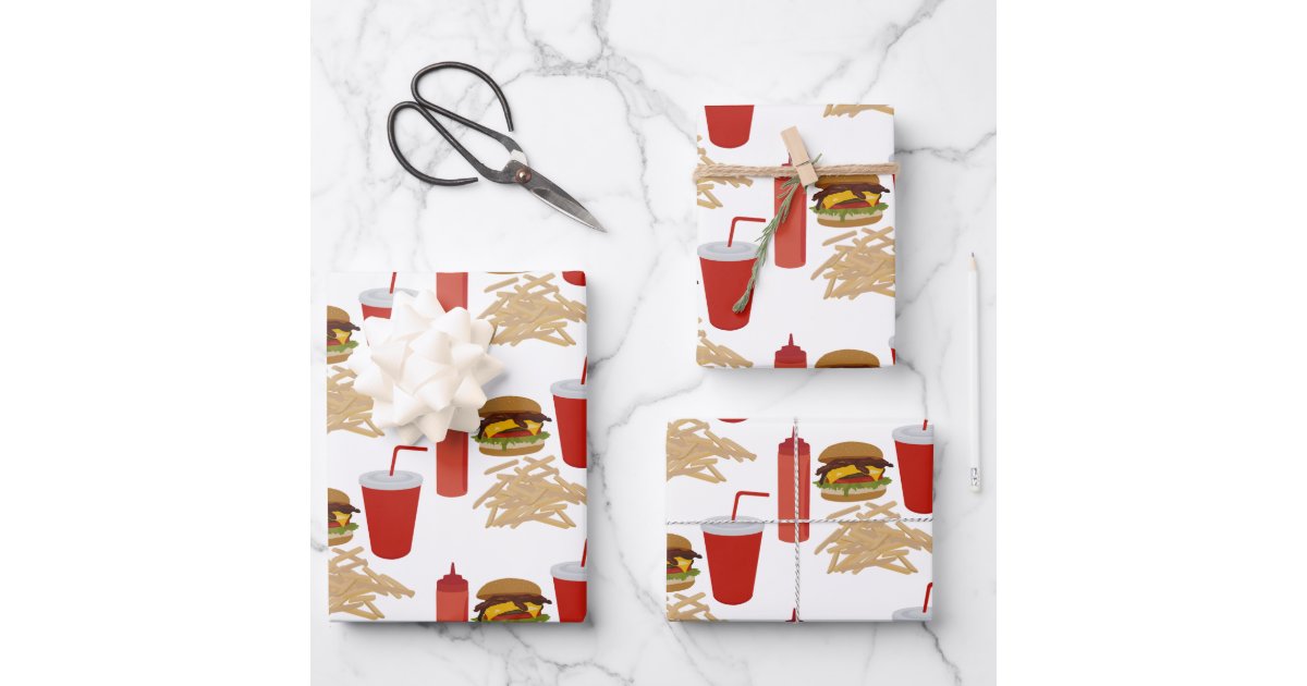 Fast Food Burger Fries Pattern Wrapping Paper Sheets | Zazzle