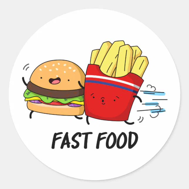 Fast Food Funny Burger And Fries Pun Classic Round Sticker | Zazzle