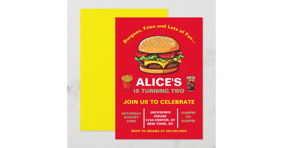 Fast Food Hamburguer Fries Soda Birthday Invitation | Zazzle