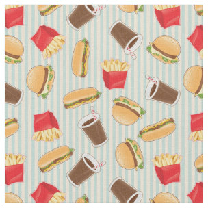 Funny Cheeseburger on Red Food Pattern Fabric | Zazzle