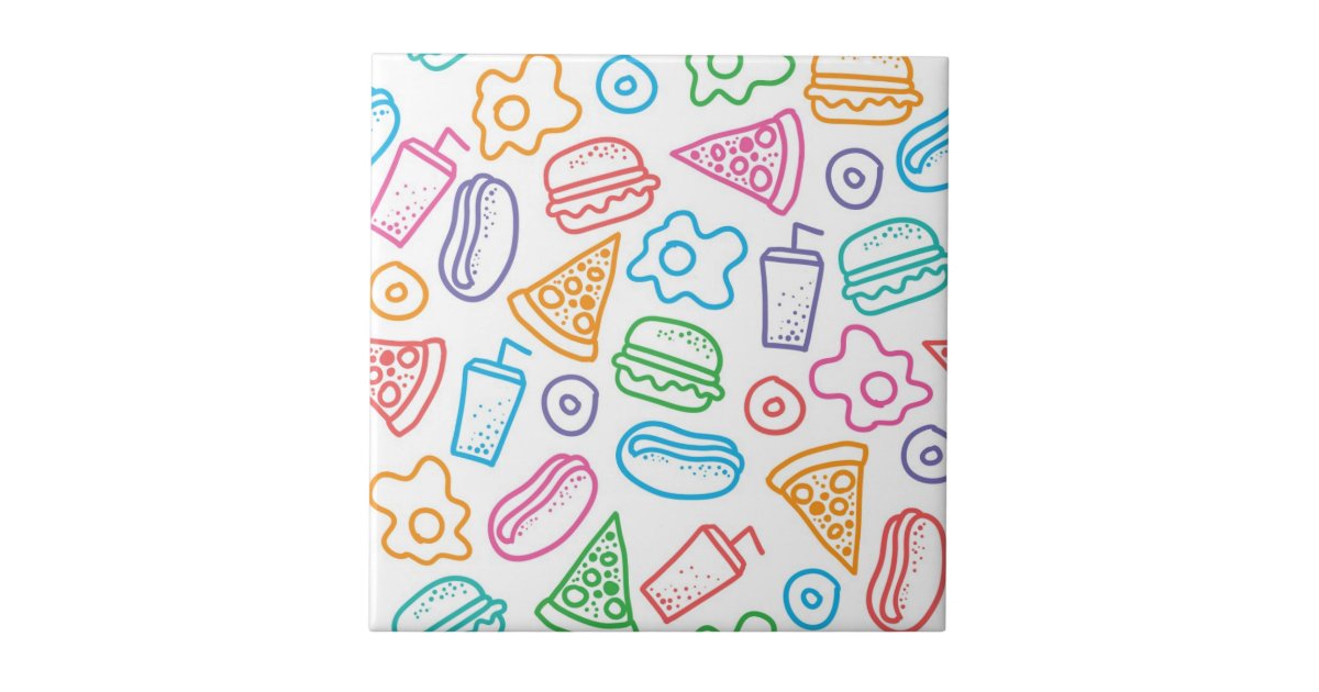 Fast food pattern ceramic tile | Zazzle