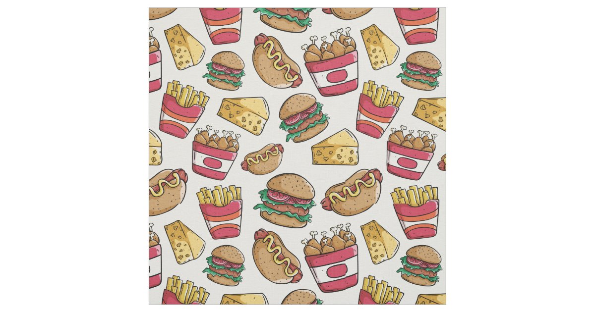 Fast Food Pattern fabric | Zazzle