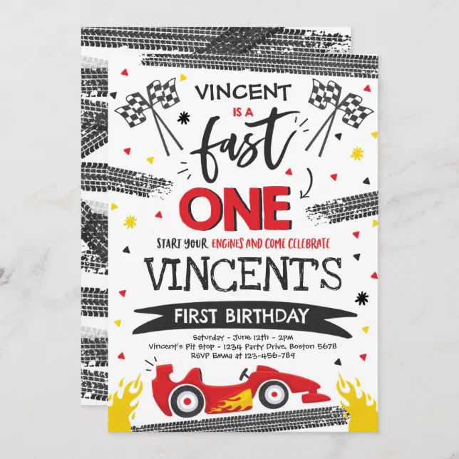 Fast One 1st Birthday Party Red Race Car Fast One Invitation | Zazzle