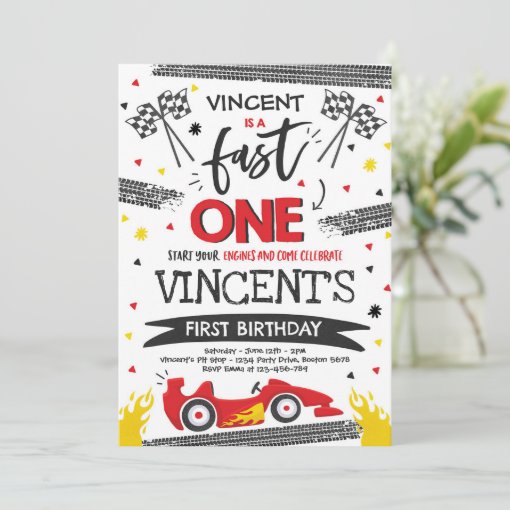 Fast One 1st Birthday Party Red Race Car Fast One Invitation | Zazzle