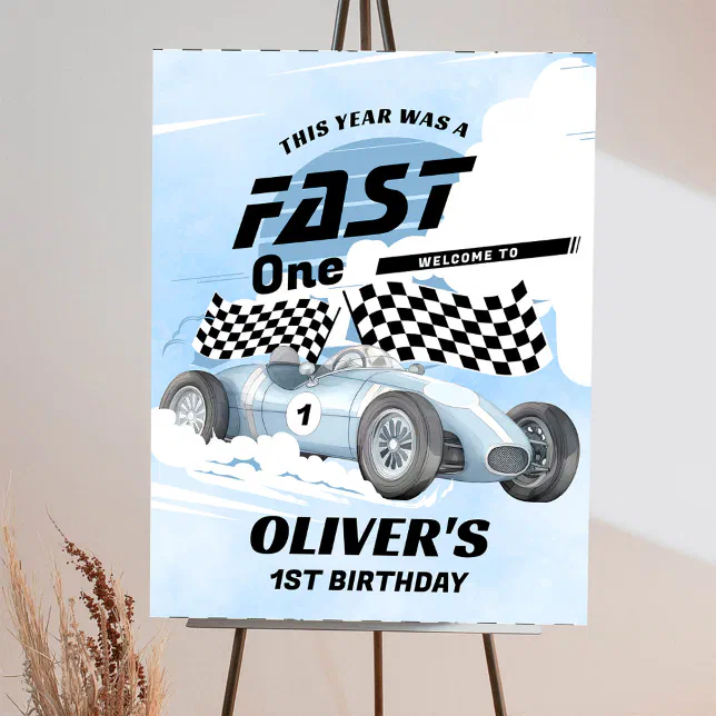 Fast One 1st Birthday Race Car Welcome Sign | Zazzle