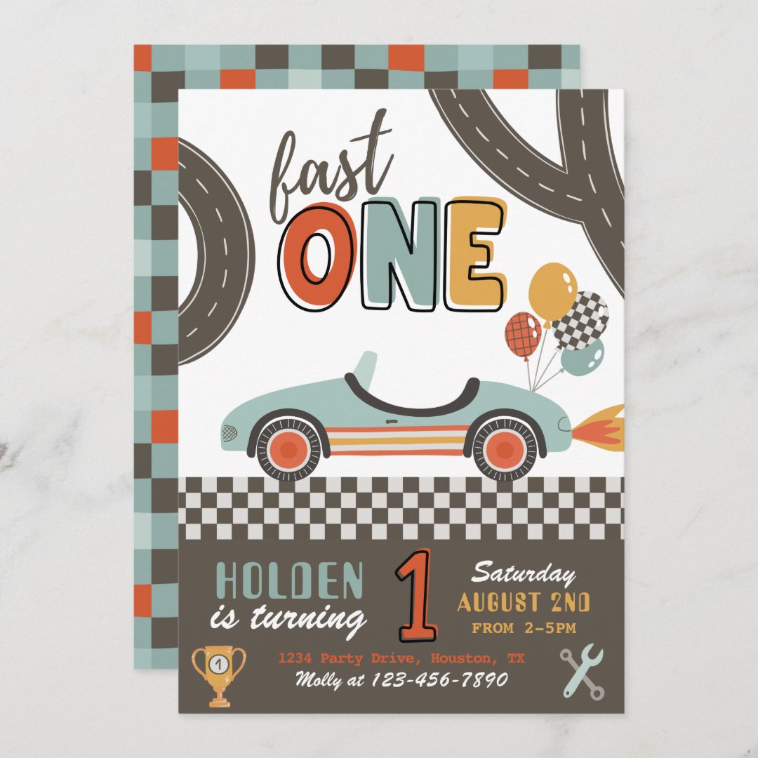 Fast ONE Birthday Invitation | Racing Invitation | Zazzle