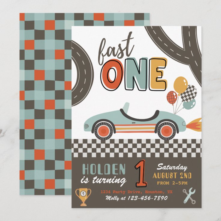 Fast ONE Birthday Invitation | Racing Invitation | Zazzle