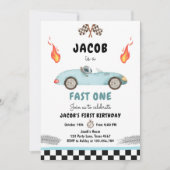 Fast One Birthday Party Race Car Blue 1st Birthday Invitation | Zazzle