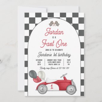 Fast One Birthday Party Red Race Car 1st Birthday Invitation | Zazzle