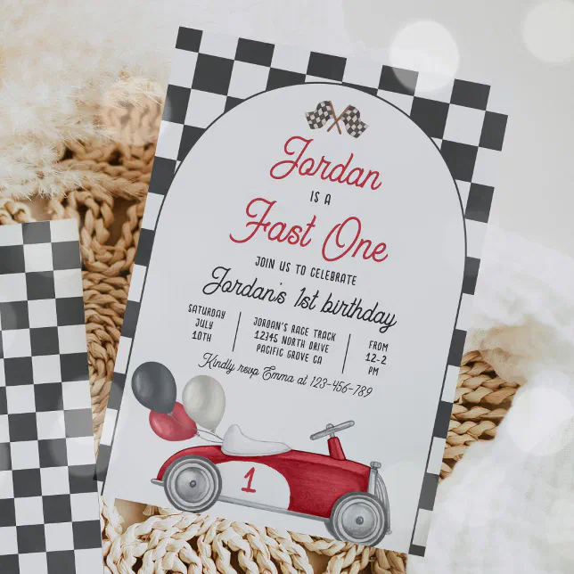 Fast One Birthday Party Red Race Car 1st Birthday Invitation | Zazzle