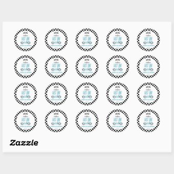 Fast One Blue Race Car 1st Birthday Party Classic Round Sticker | Zazzle