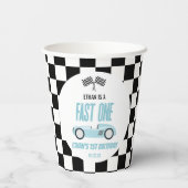 Fast One Blue Race Car 1st Birthday Party Paper Cups | Zazzle
