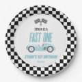 Fast One Blue Race Car 1st Birthday Party Paper Plates | Zazzle