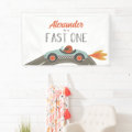 Fast One blue Race Car Birthday Banner | Zazzle