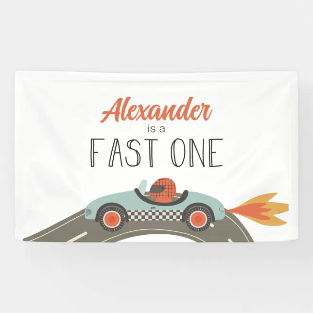 Fast One blue Race Car Birthday Banner | Zazzle