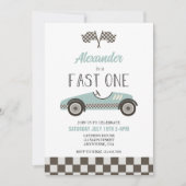 Fast One blue Race Car Birthday Invitation | Zazzle