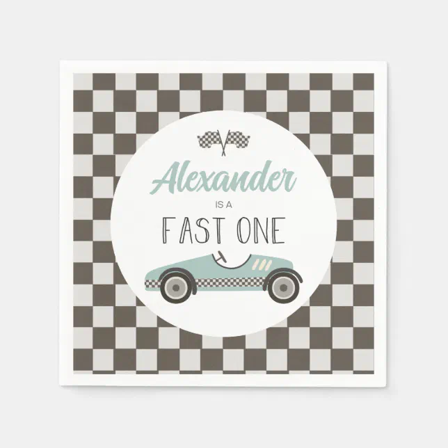 Fast One blue Race Car Birthday Napkins | Zazzle