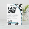 Fast One Blue Race Car Birthday Party Invitation | Zazzle