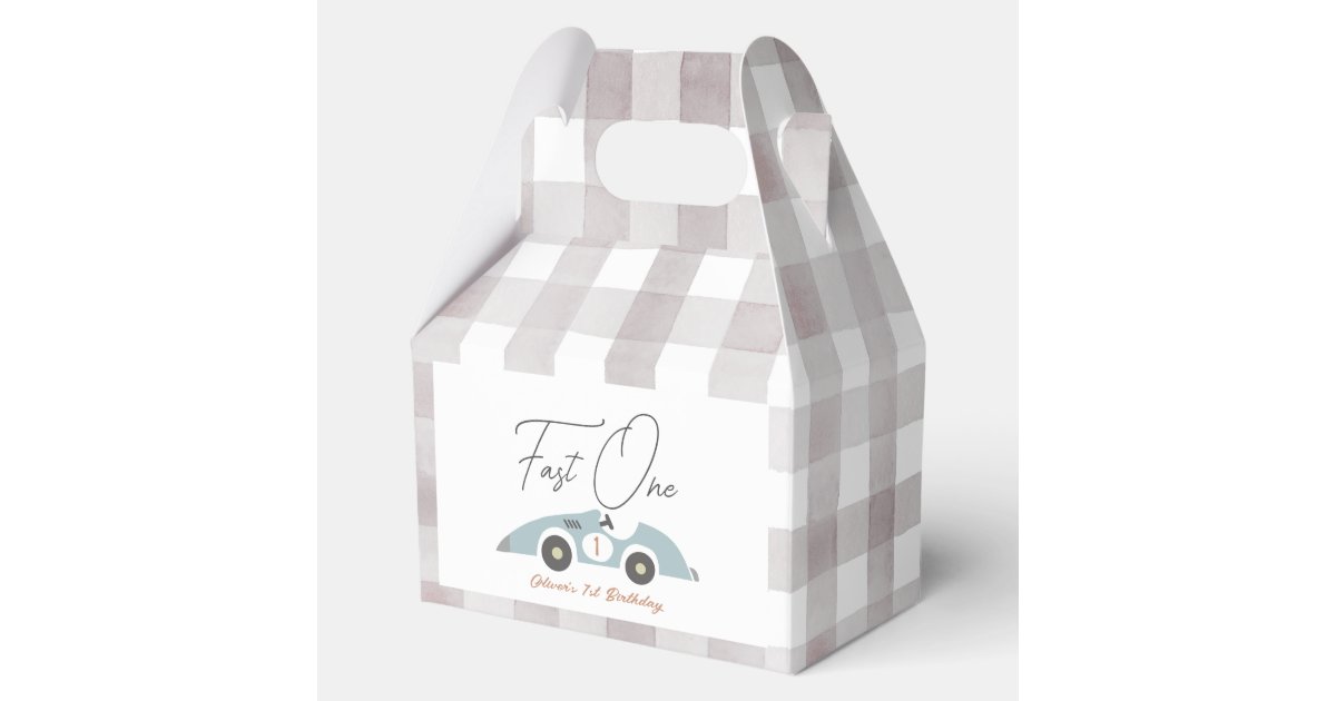 Fast One Blue Race Car Boy 1st Birthday Favor Boxes | Zazzle