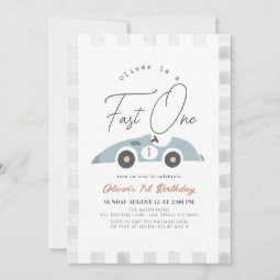 Fast One Blue Race Car Boy 1st Birthday Invitation | Zazzle