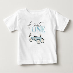 Fast ONE Blue Race Car Ride-On Birthday T-shirt | Zazzle