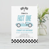 Fast One Blue Racecar Race Car 1st Birthday Party Invitation | Zazzle