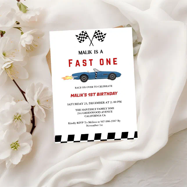 Fast one Car race Boy First Birthday Party Invitation | Zazzle