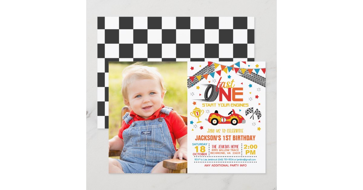 Fast One First Birthday Invitation with Photo | Zazzle